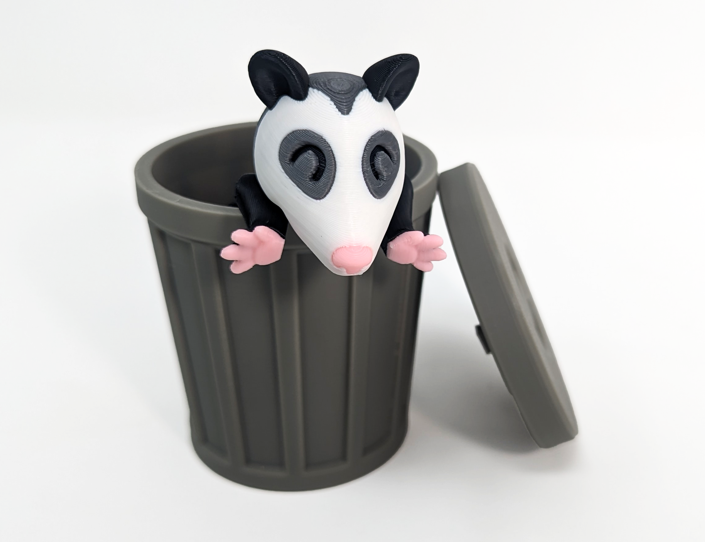 Cute 3D Printed Possum and Trash Can Set